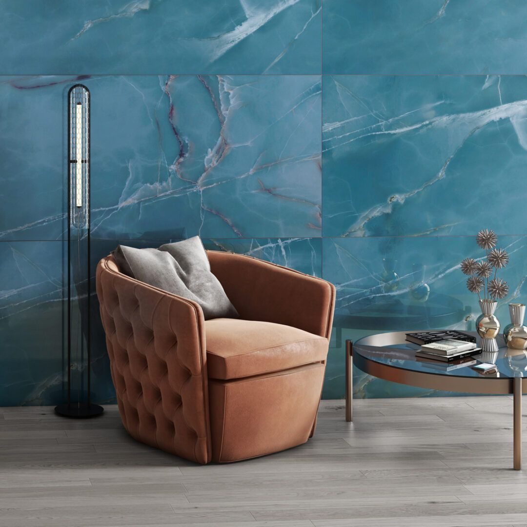 Prima Onyx Azure Polished Porcelain Tile - Luxura Stone