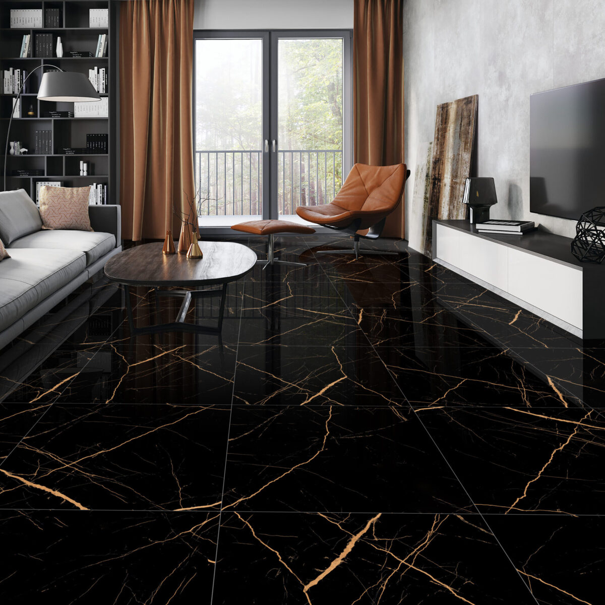 Ardea Black Polished Porcelain Tile - Luxura Stone