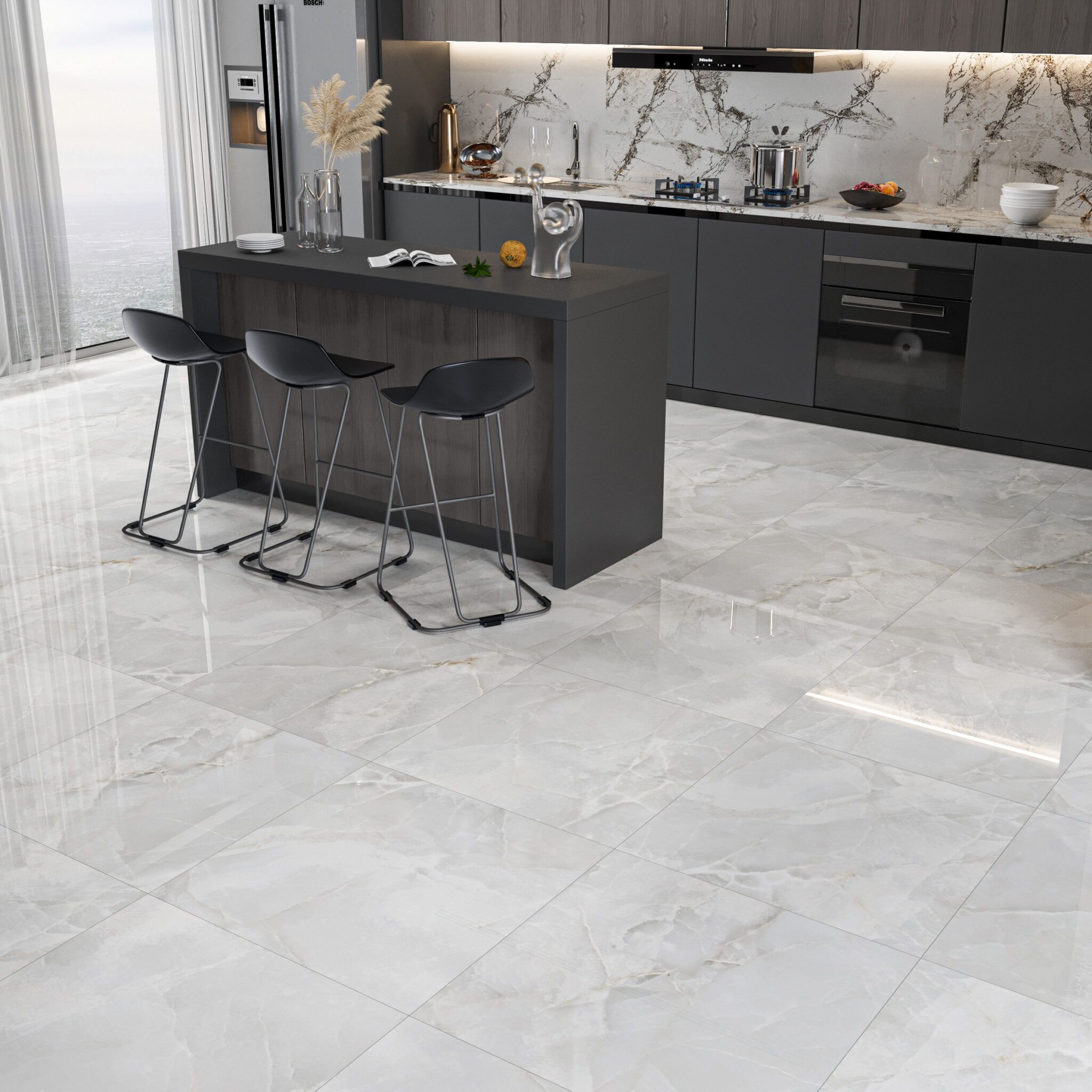Andria Grey Polished Porcelain Tile - Luxura Stone