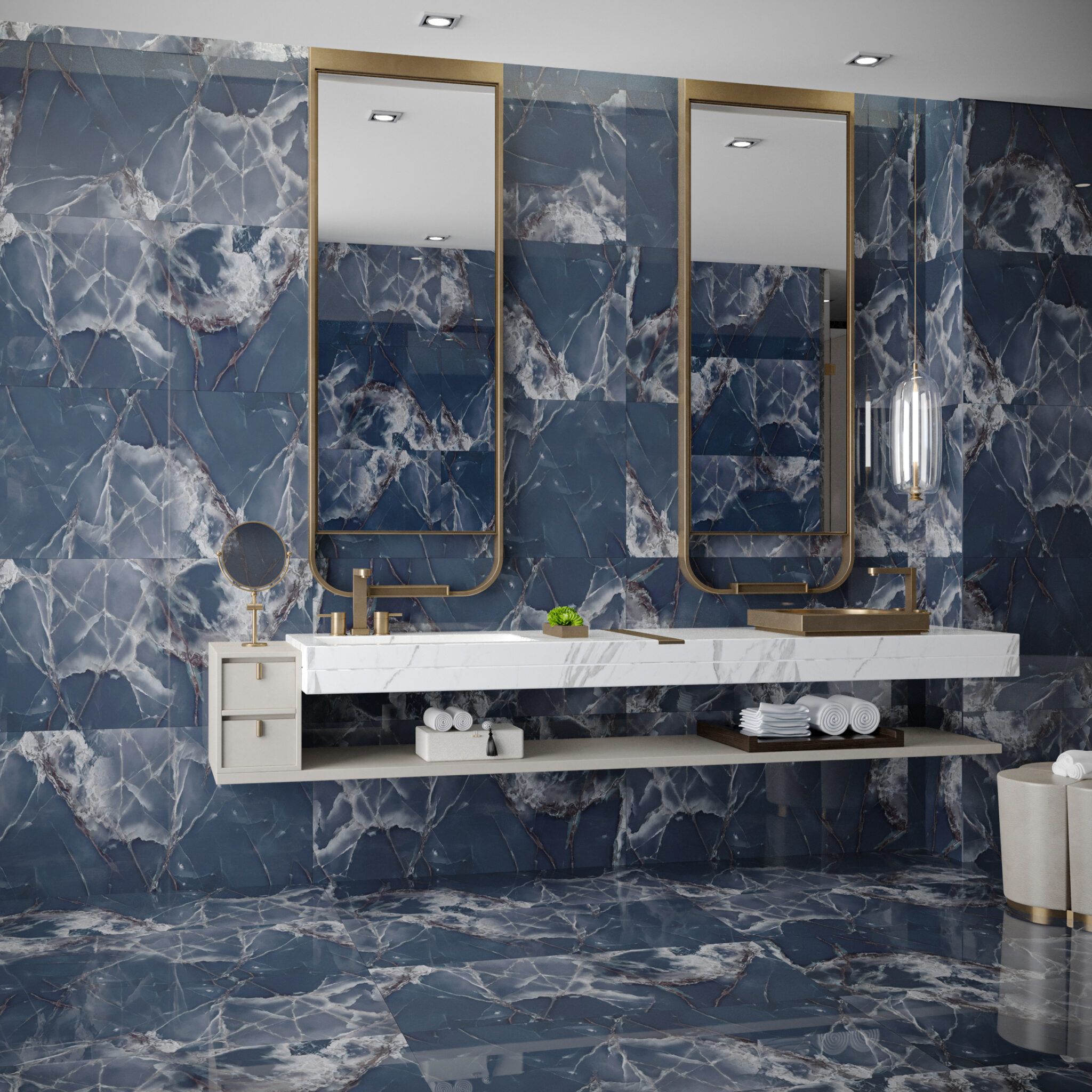 Modena Onyx Blue Gloss Porcelain Tile - Luxura Stone