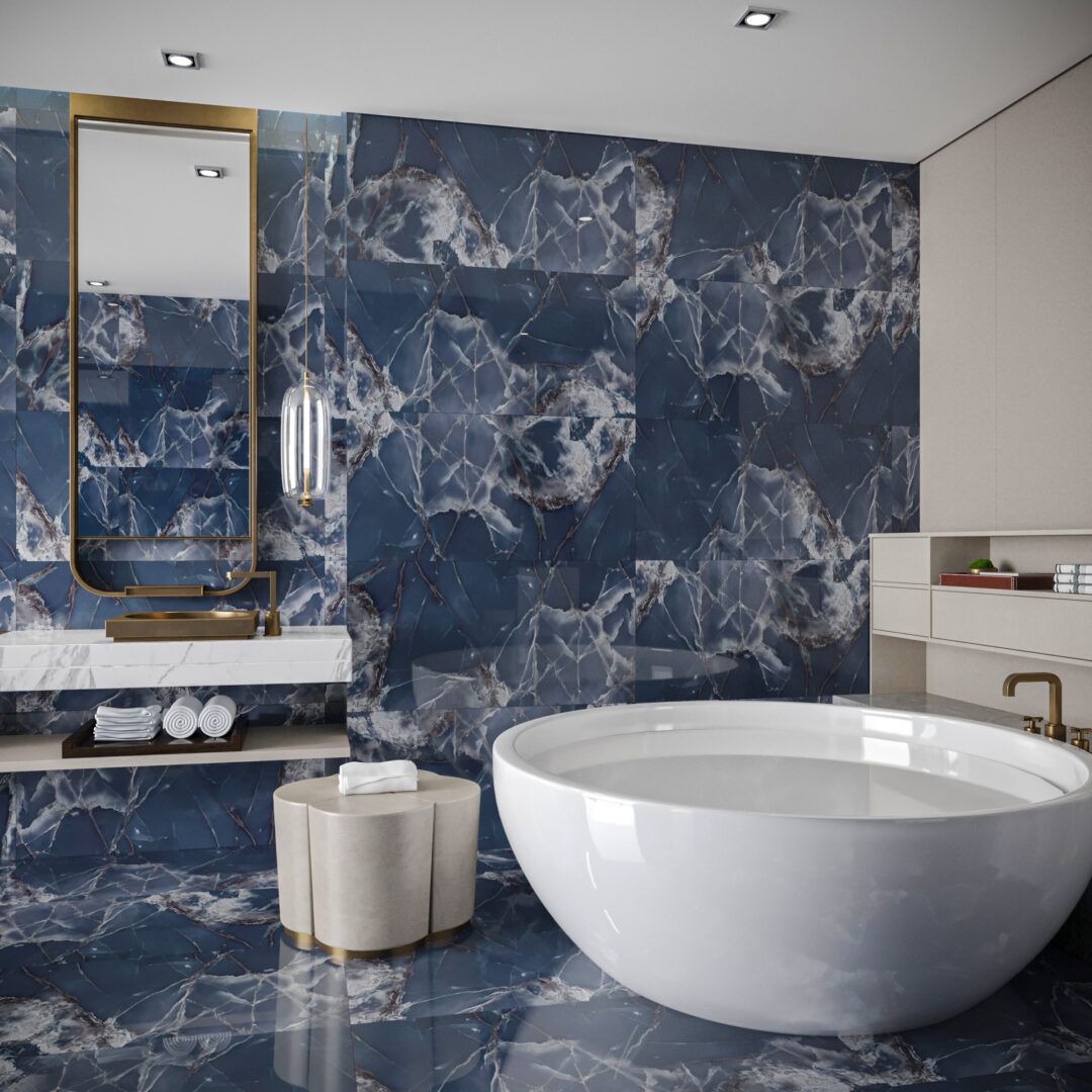 Modena Onyx Blue Gloss Porcelain Tile - Luxura Stone