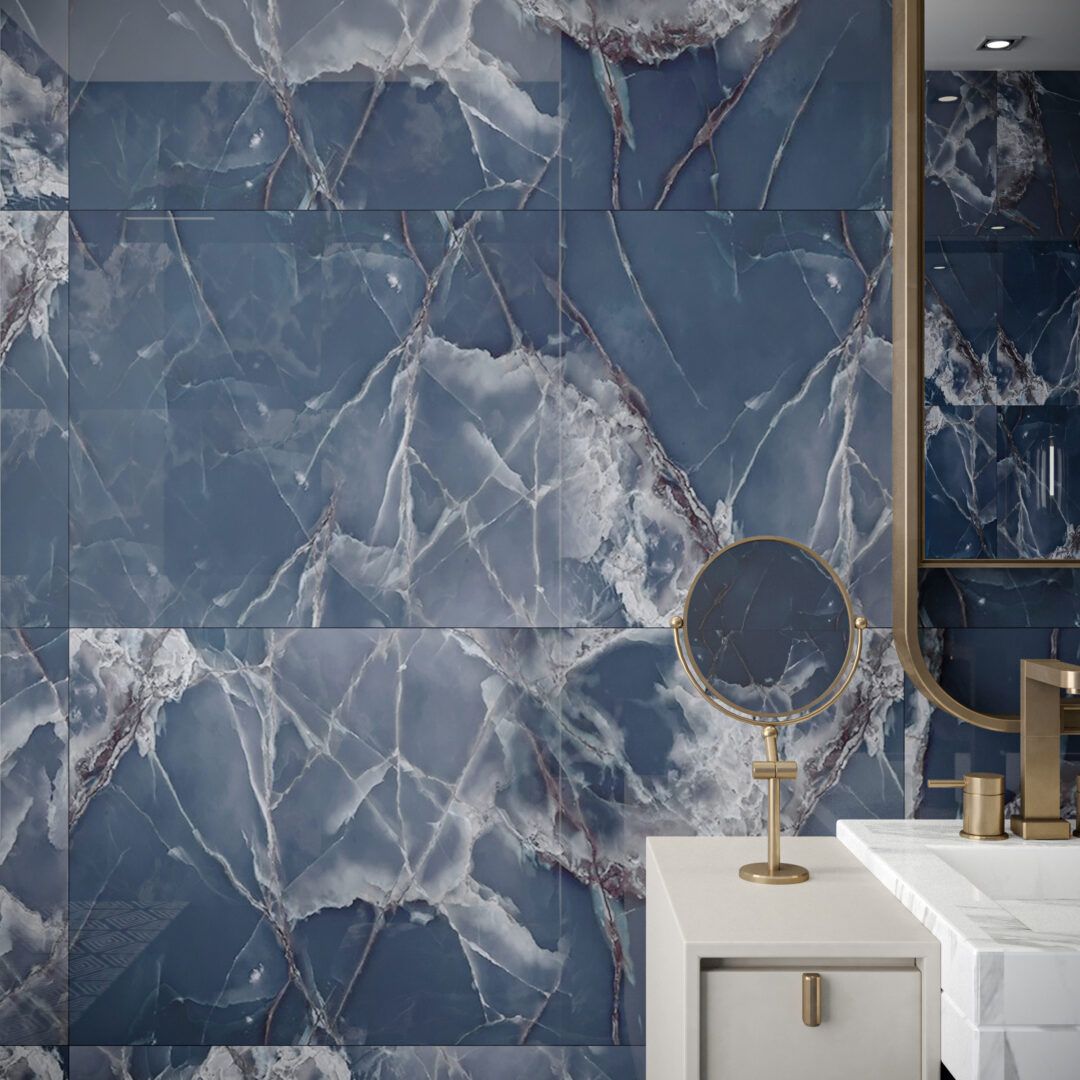 Modena Onyx Blue Gloss Porcelain Tile - Luxura Stone